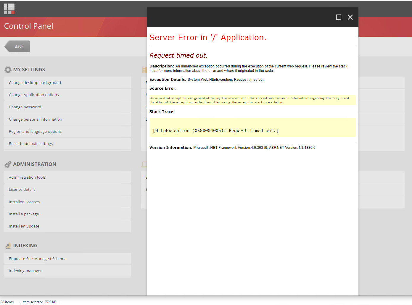 Sitecore 9.1.1 + SearchStax (with Auth): Request time out error in Control Panel/ Indexing Manager